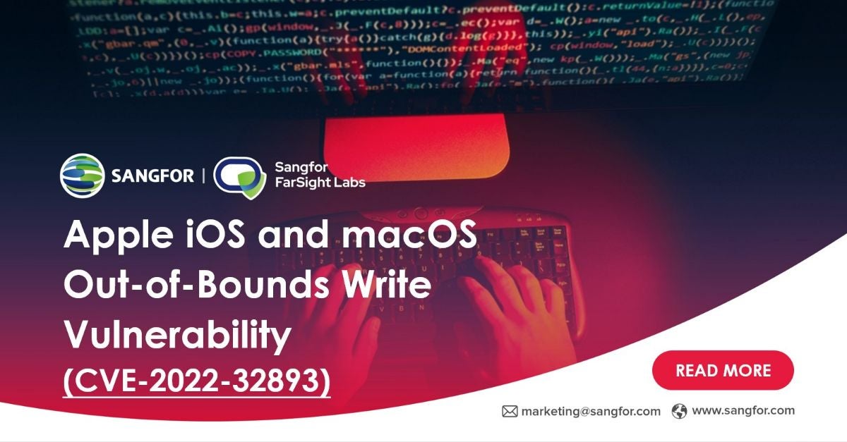 CVE-2022-32893: Apple iOS and macOS Out-of-Bounds Write Vulnerability CVE-2022-32893: Apple iOS and macOS Out-of-Bounds Write Vulnerability